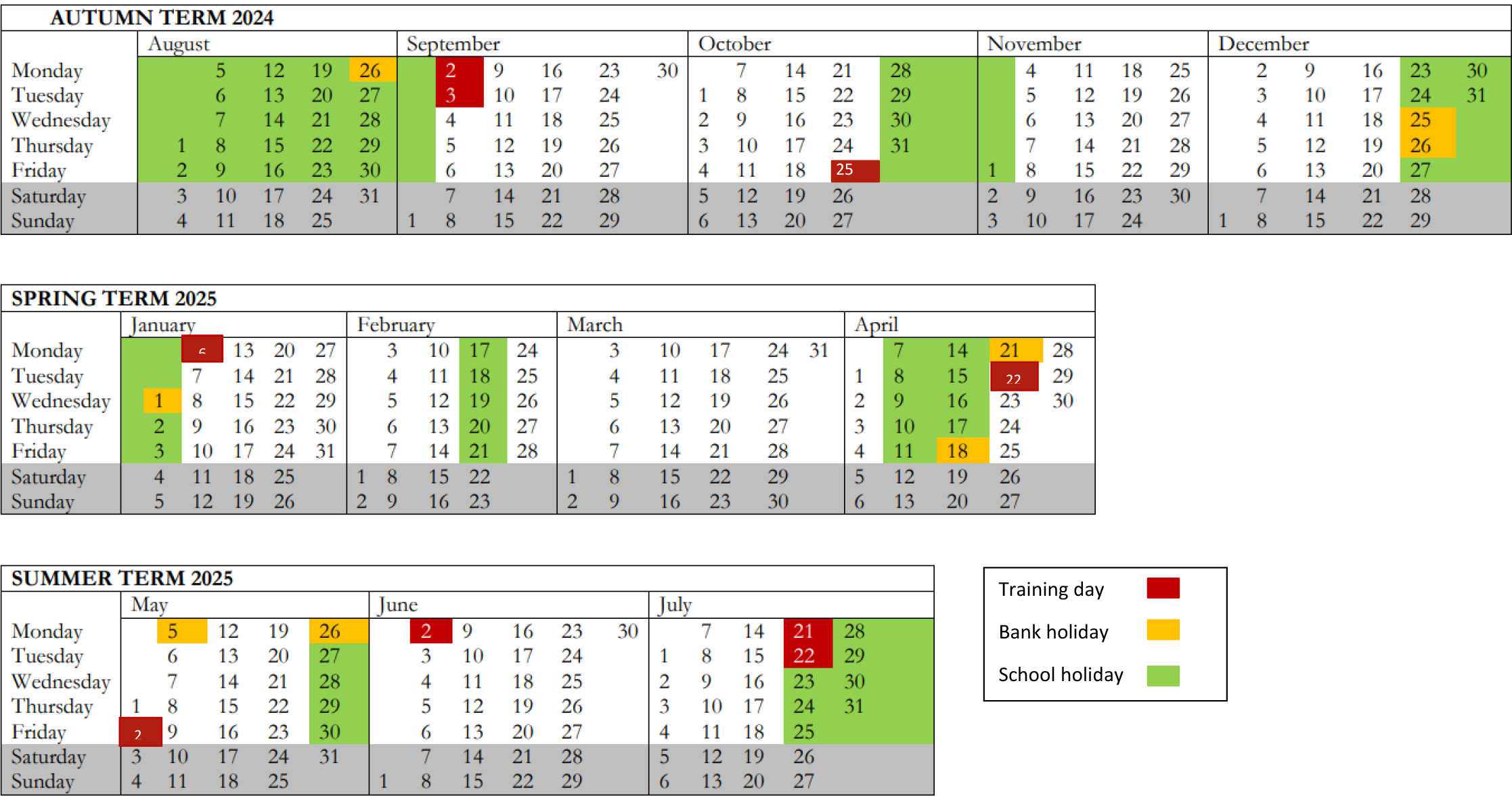 Term Dates - Millbrook Horizons